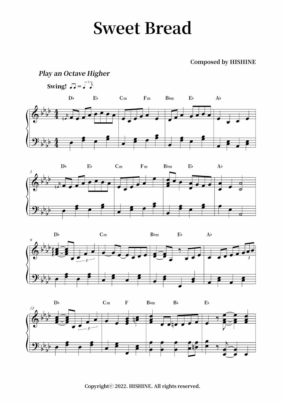 HISHINE - Sweet Bread Partition musicale