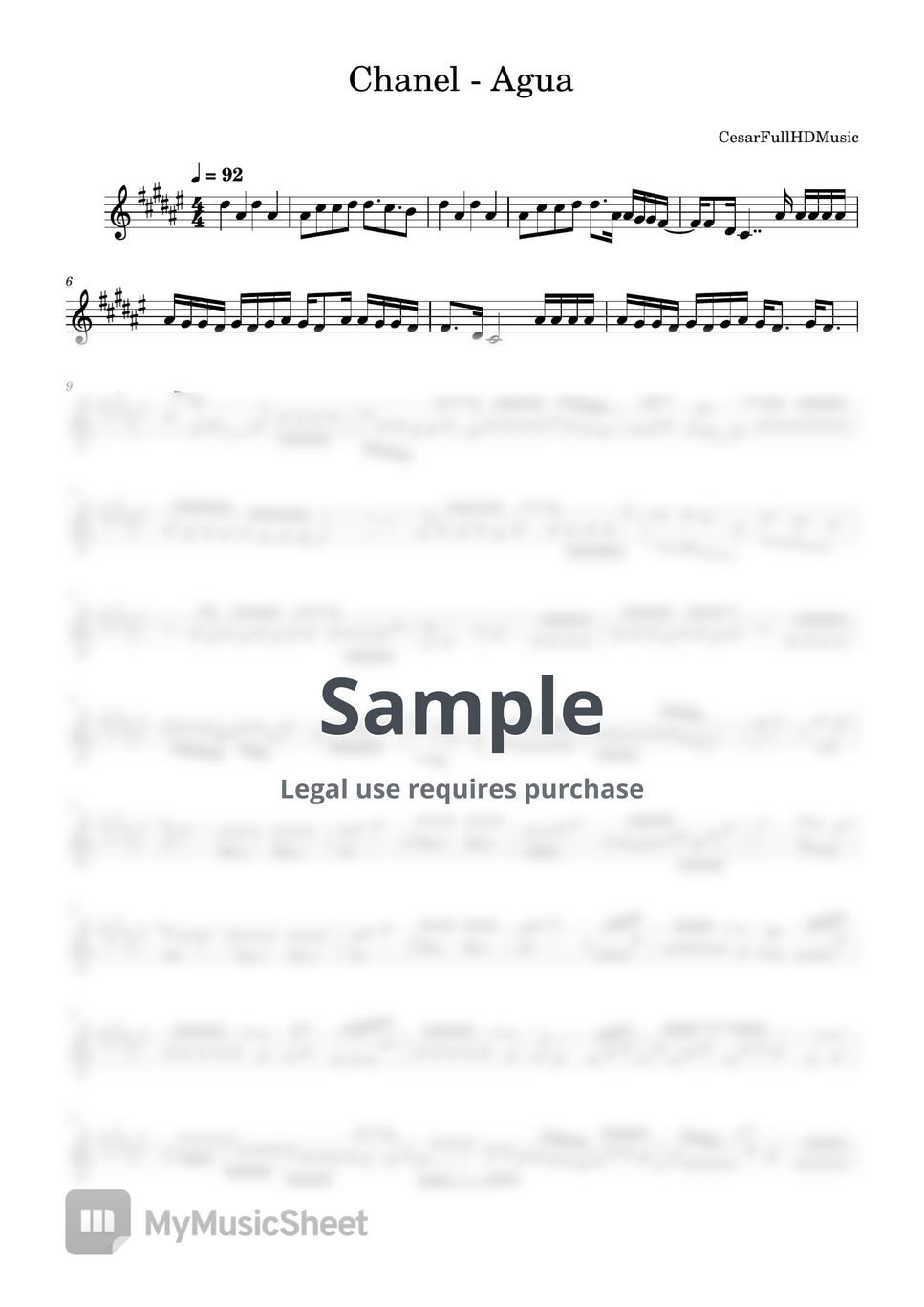 Chanel - Agua Lembar Musik