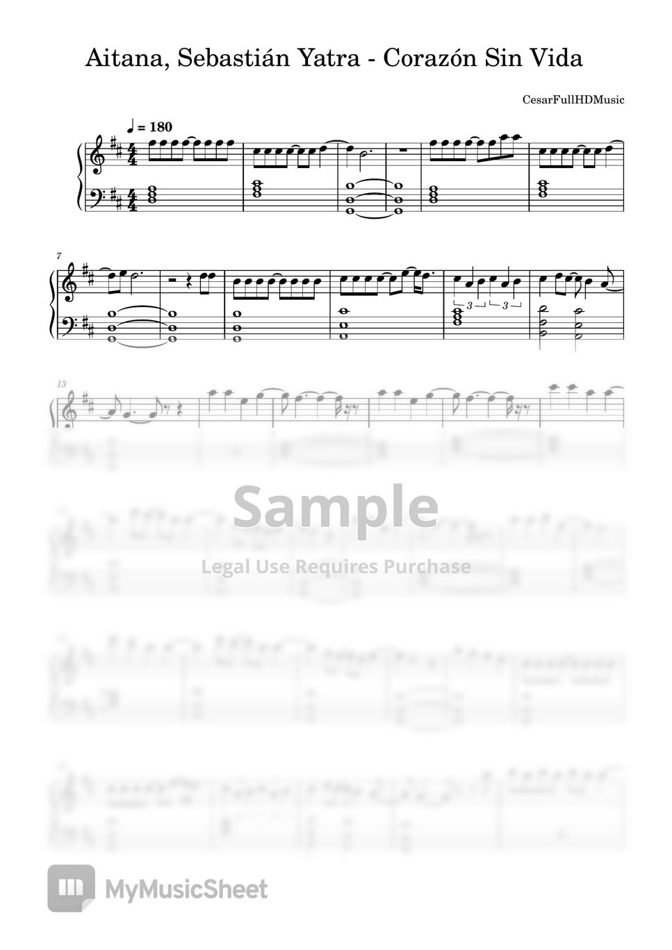 Aitana, Sebastián Yatra - Corazón Sin Vida 악보