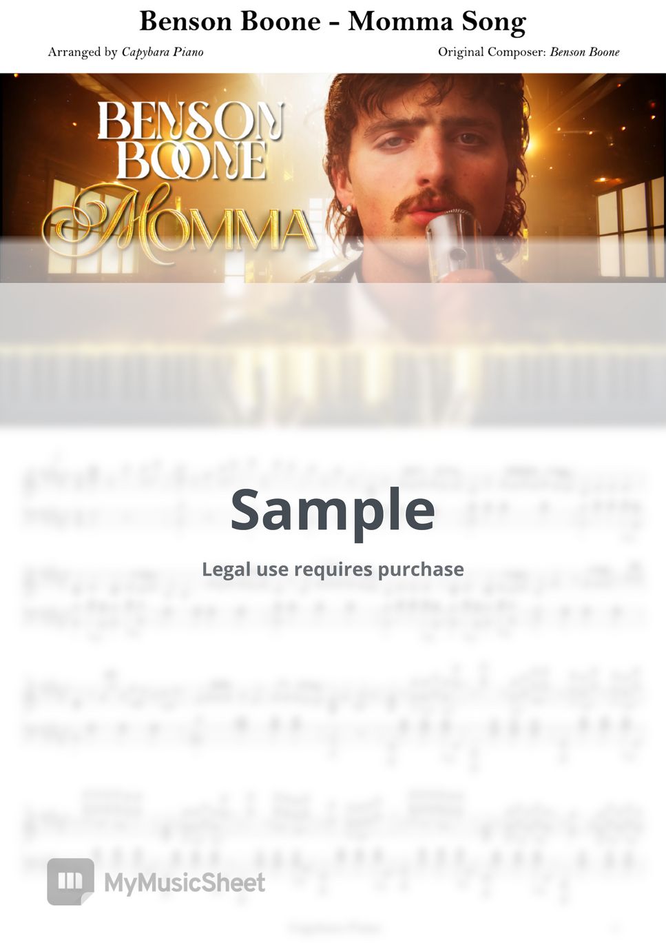 Benson Boone - Momma Song Piano Noten PDF | Capybara Piano | mymusic5