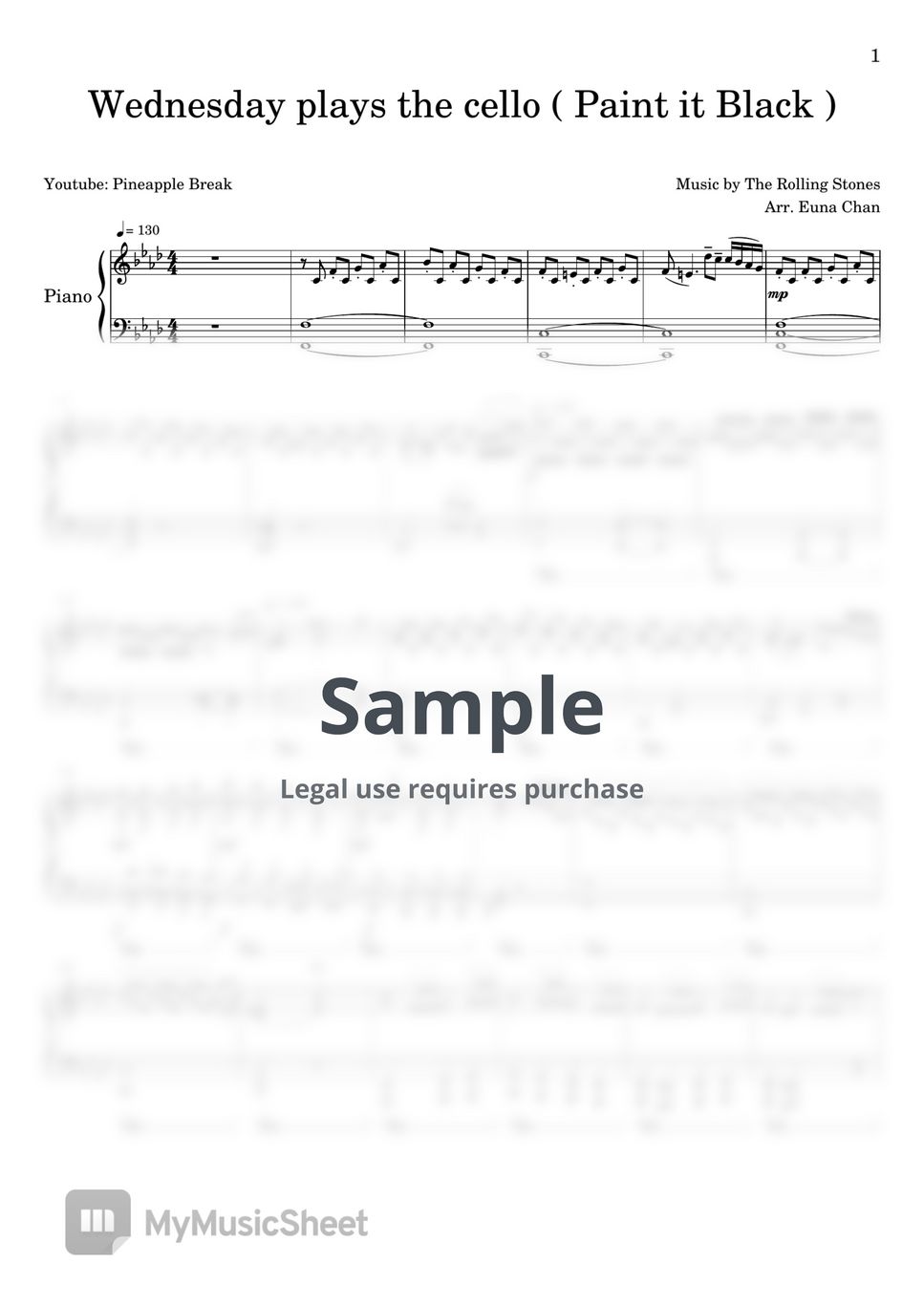 Wednesday Addams - Wednesday plays cello ( Paint it Black + Vivaldi Winter ) Sheets by Euna Chan