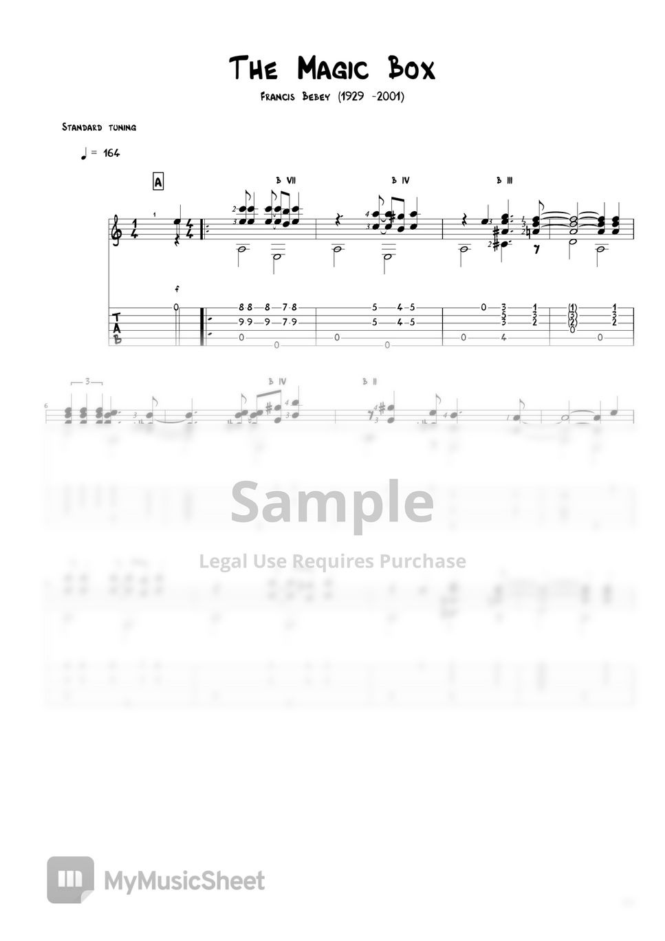 Francis Bebey - The Magic Box Tab + 1staff by Agape Guitar Francis Bebey - The Magic Box Tab + 1staff by Agape Guitar