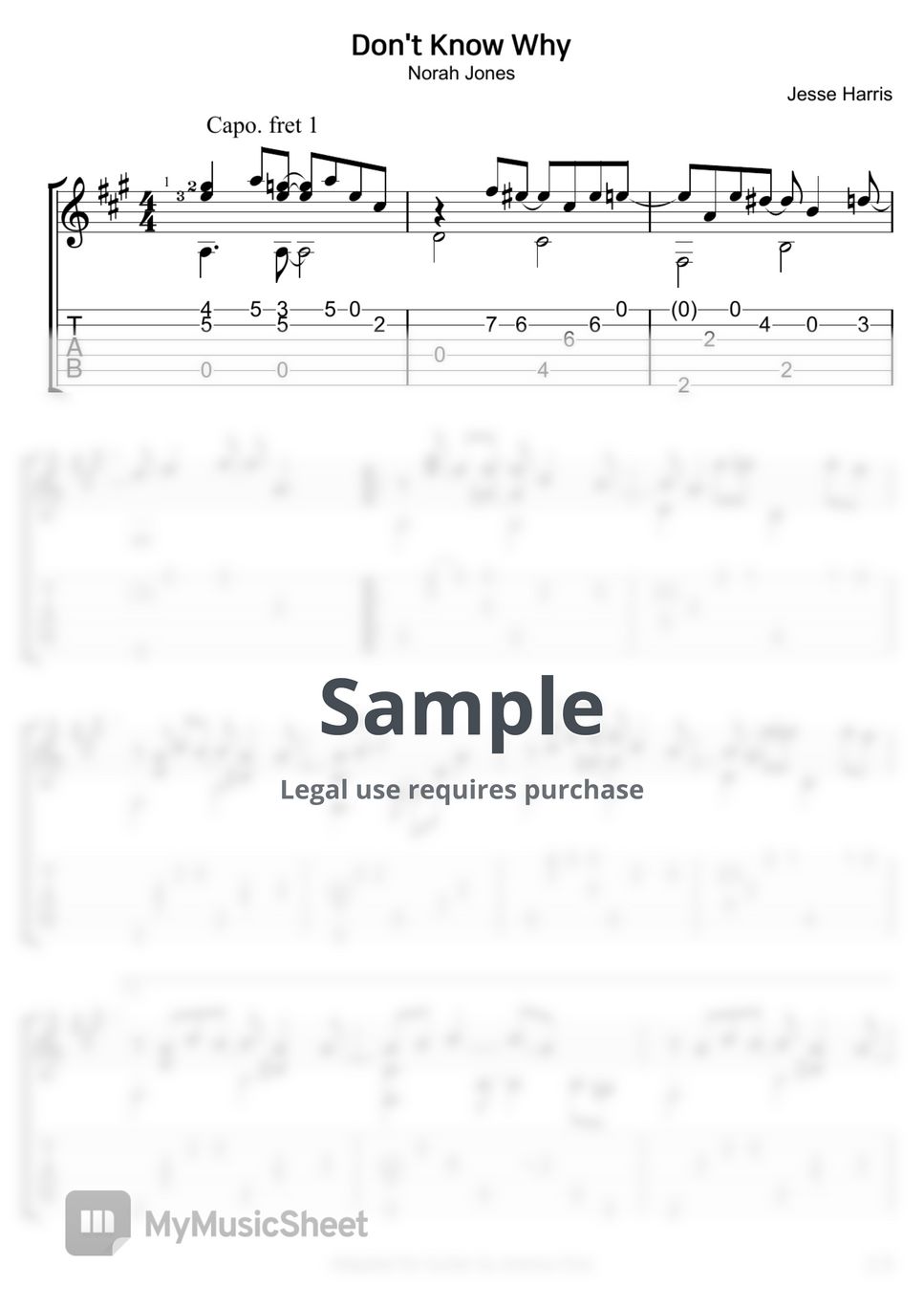 Norah Jones - Don't Know Why (클래식기타 연주곡) TAB+1 Staff by Jeremy Choi