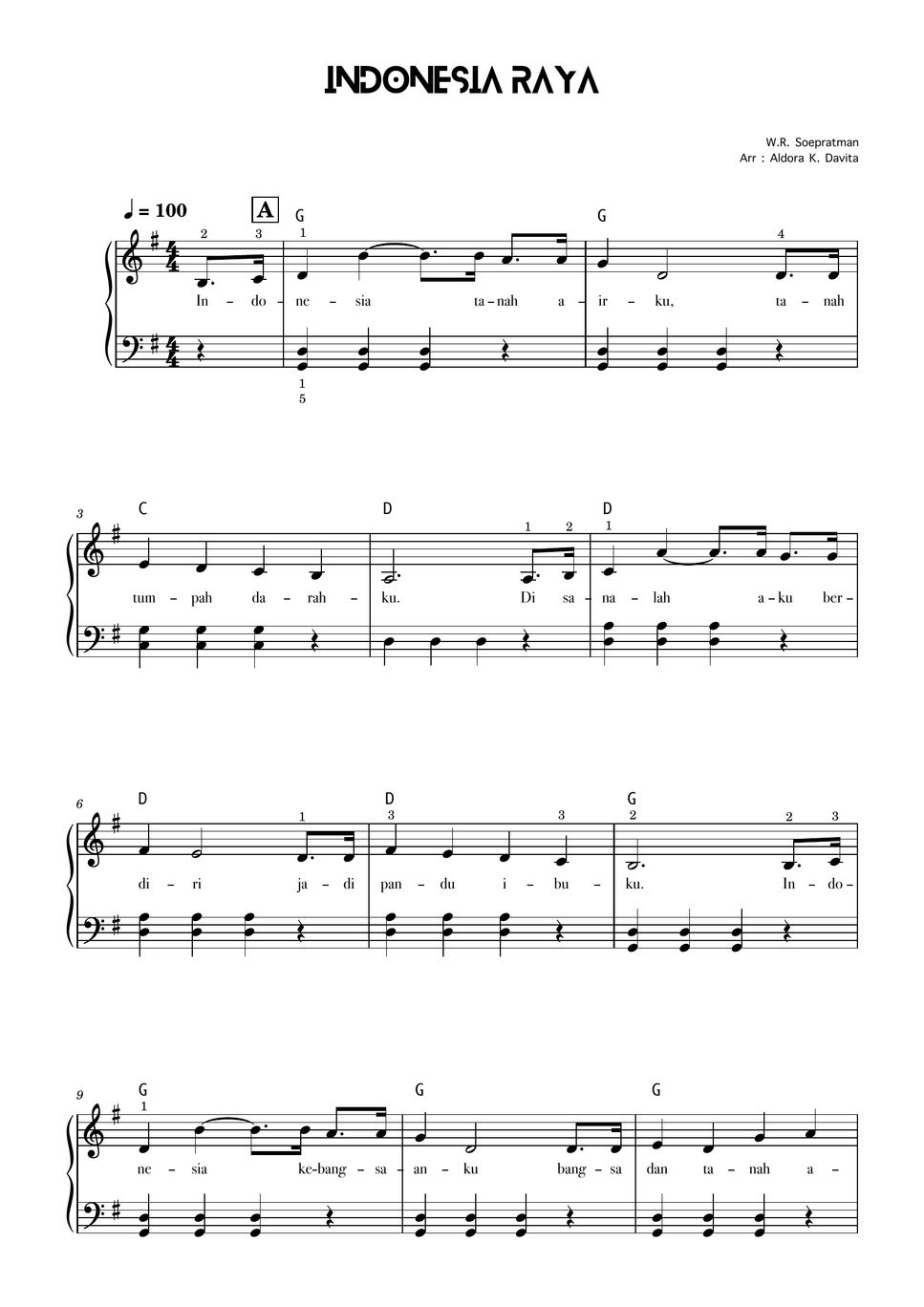 Indonesia Raya Sheet by Aldora Davita