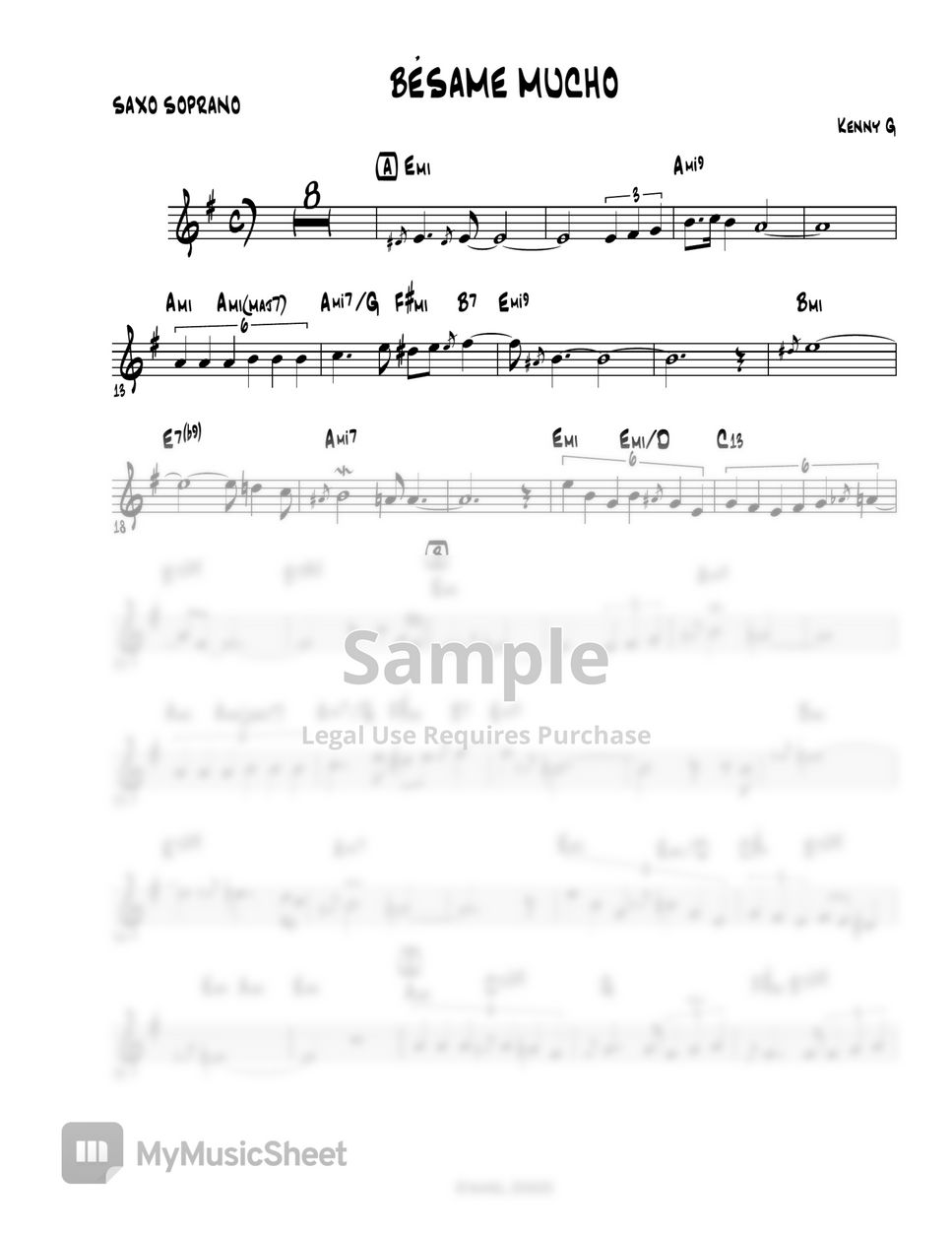 Bésame Mucho - Kenny G (Soprano Sax) โน้ตเพลง by Ismael Dorado