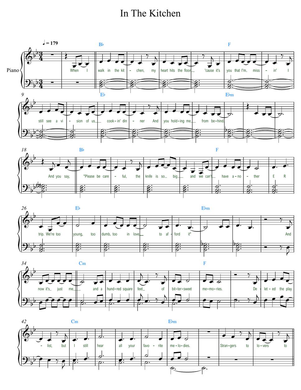 Reneé Rapp - In the Kitchen (Chords & lyrics) Sheets by Rita B