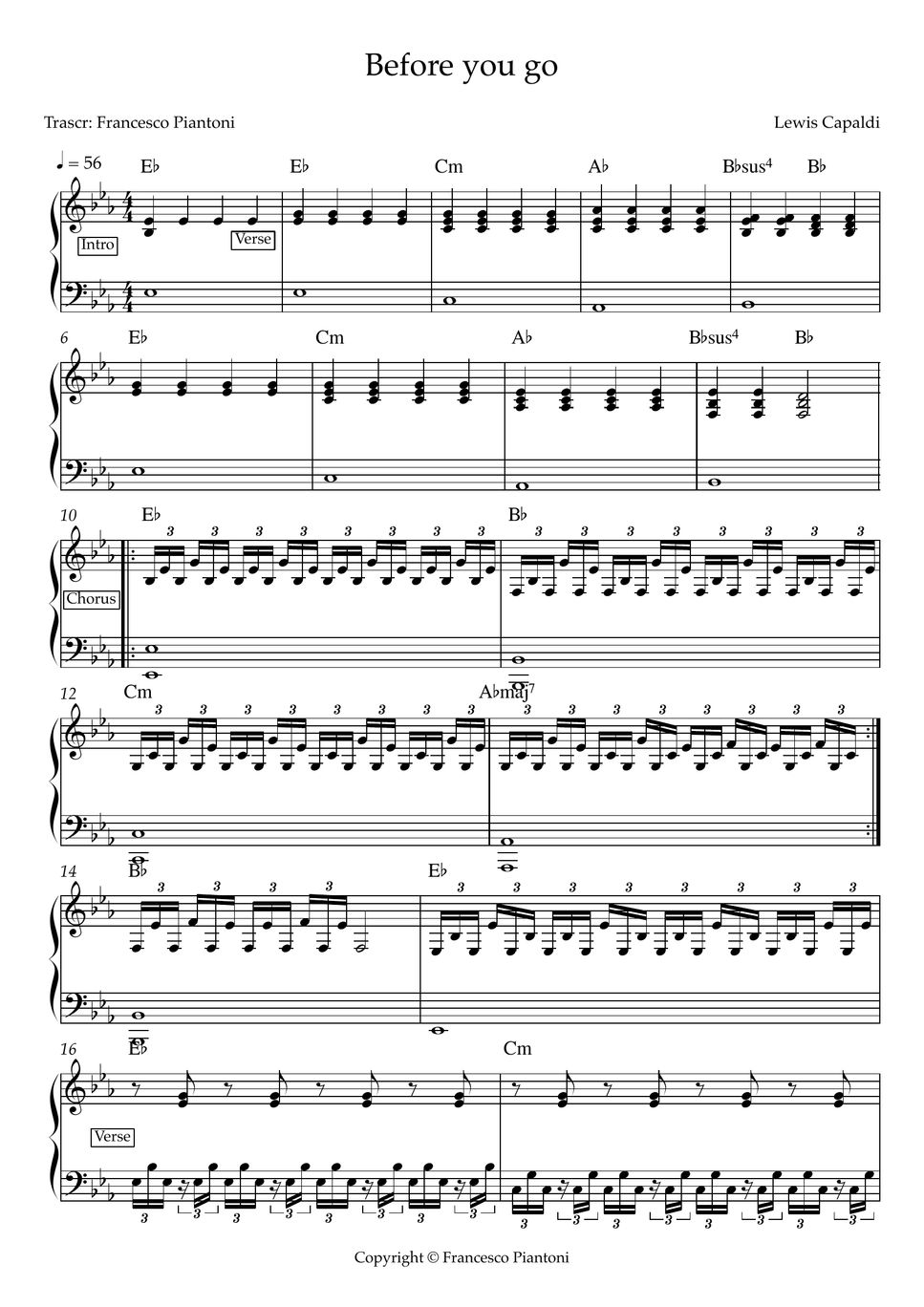 Lewis Capaldi - Before you go (spartito pianoforte) 악보 by Francesco ...