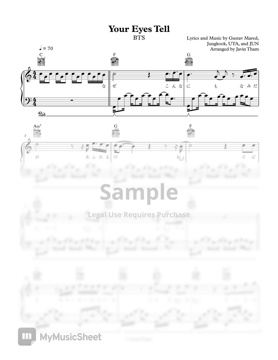 Bts Your Eyes Tell Sheets By Javin Tham