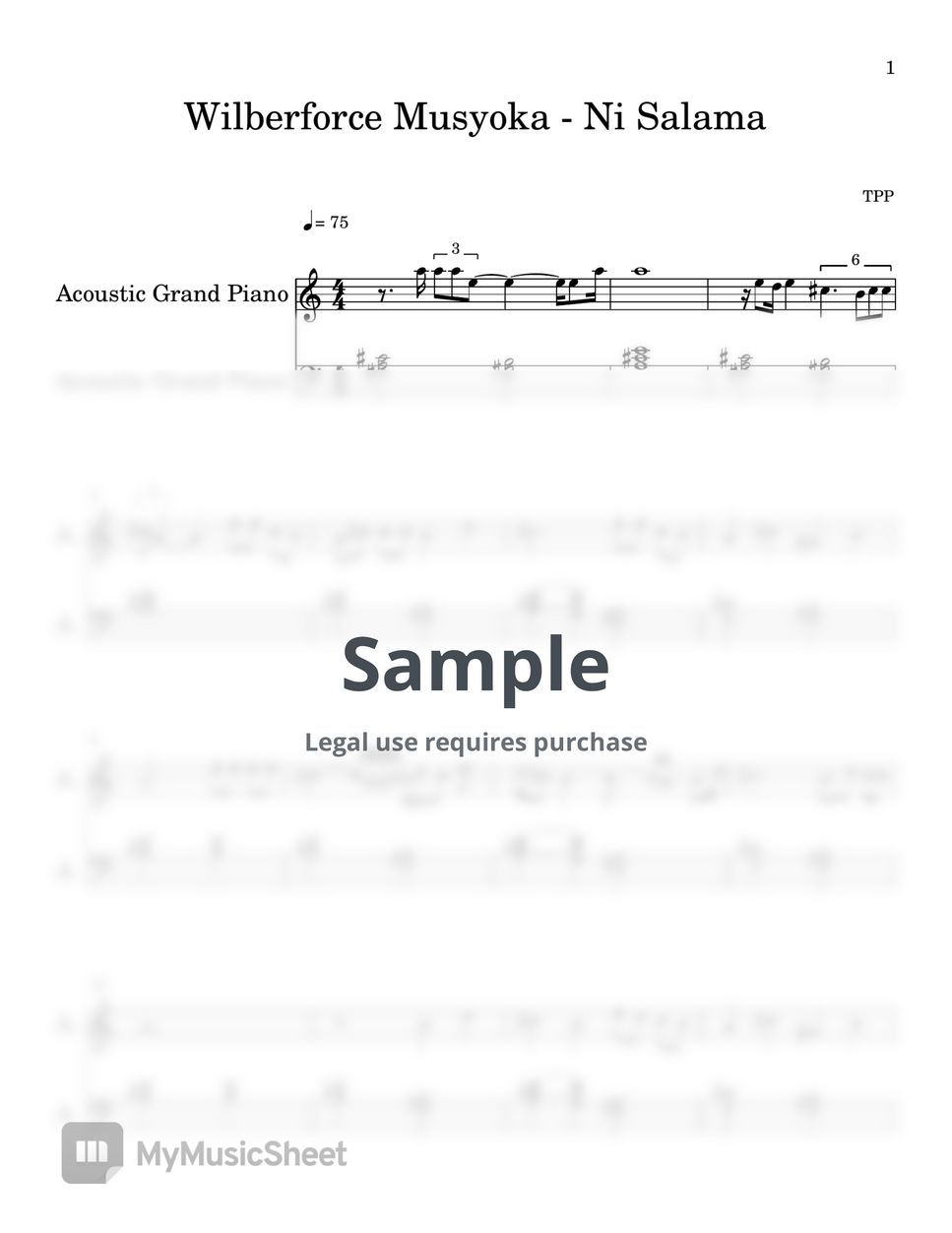 Wilberforce Musyoka - Ni Salama (PIANO SHEET) Hoja by TPP