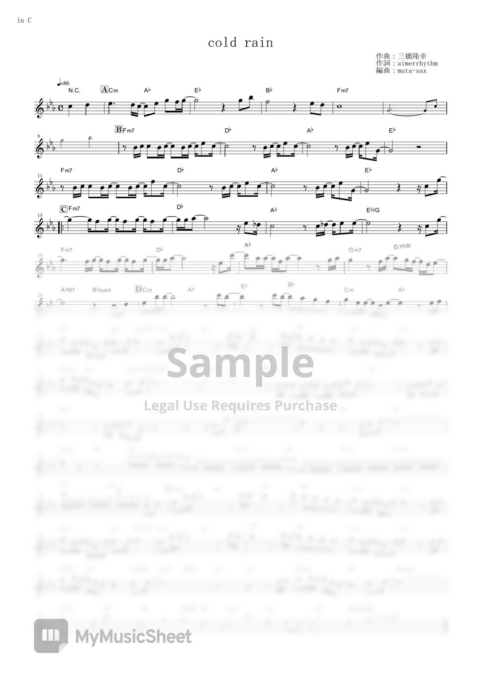 Aimer - cold rain (Mo Dao Zu Shi: Xian Yun Pian / in C) Sheets by muta-sax