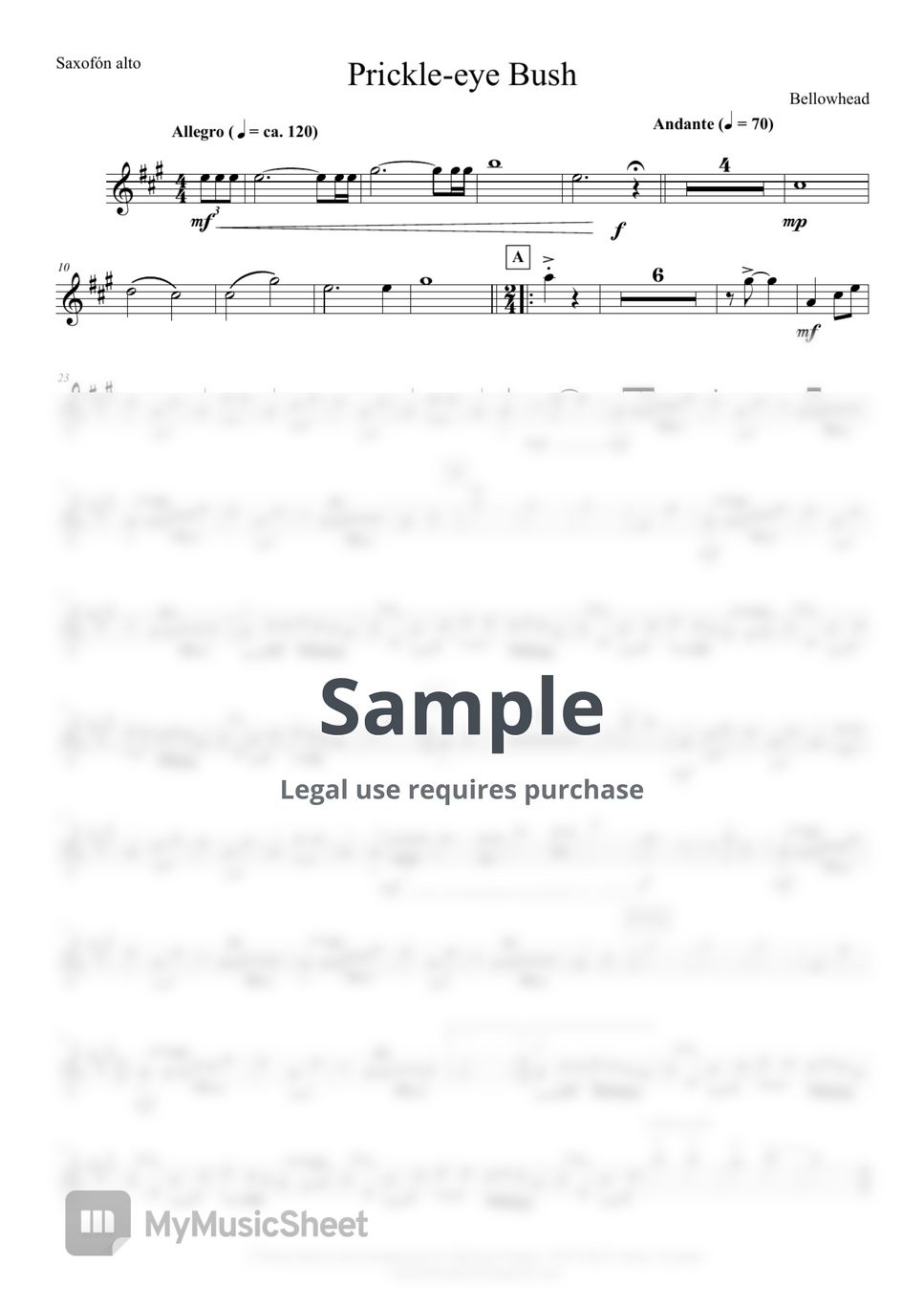 Bellowhead - Prickle eye Bush Alto Saxophone Sheet Music PDF ...