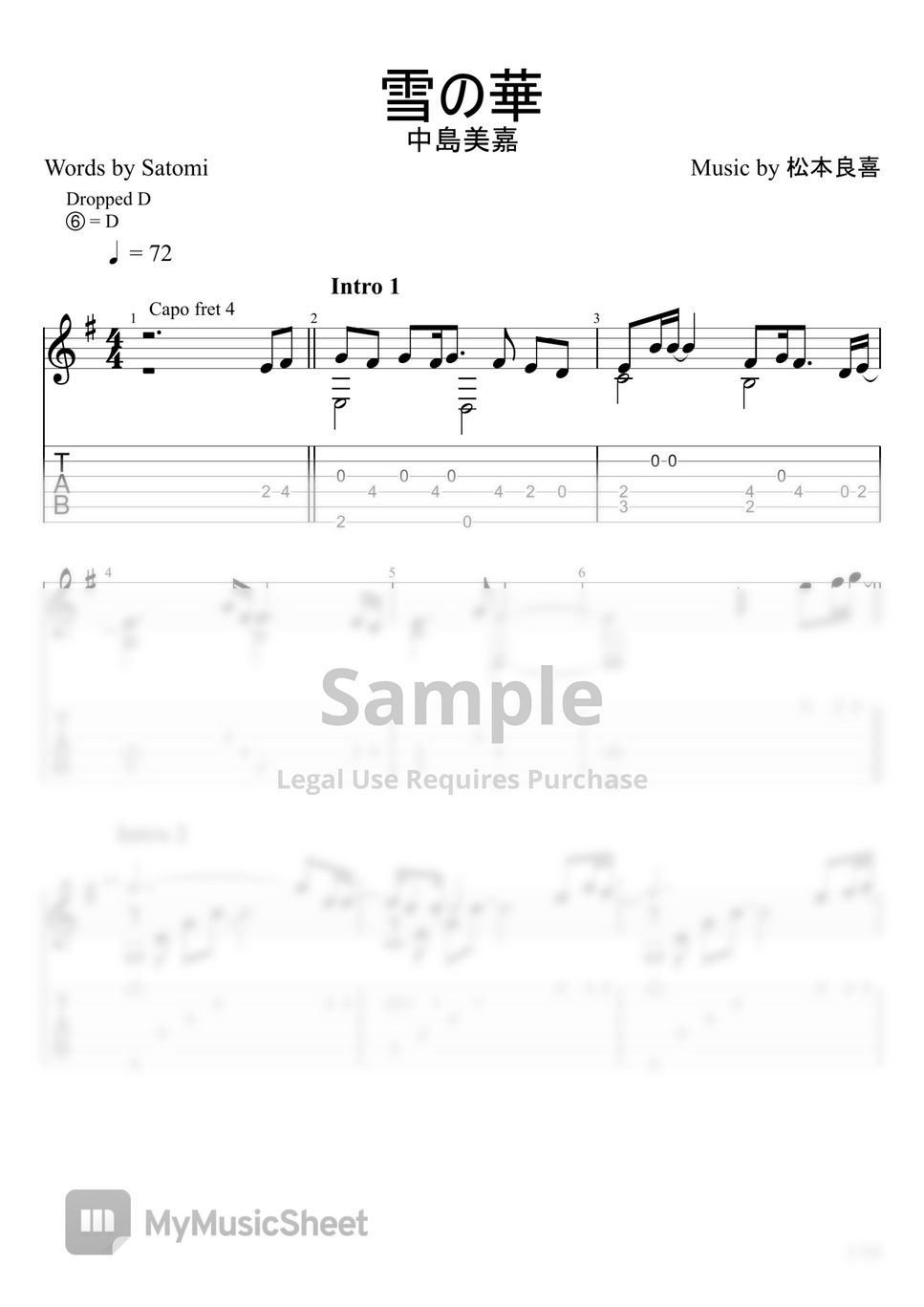 Mika Nakashima - Yuki no Hana (Fingerstyle) Sheet Music by u3danchou