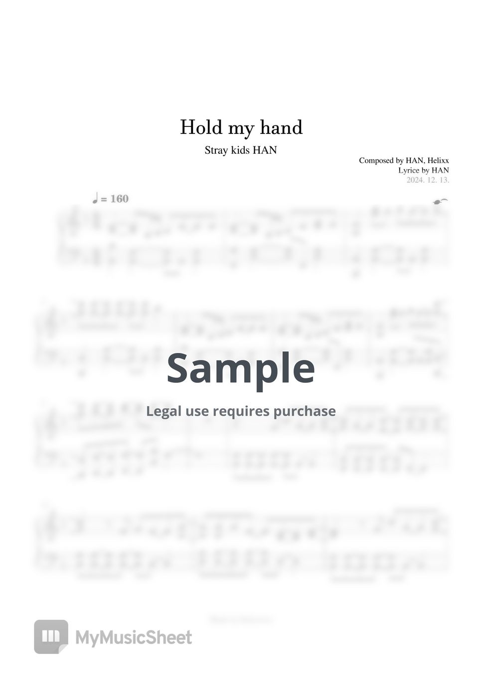 Stray Kids HAN - Hold my hand Sheet Music by Boknowa