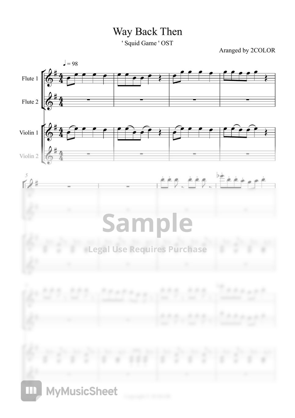 오징어게임OST (편곡) - Way Back Then-Part A 악보 by 2COLOR