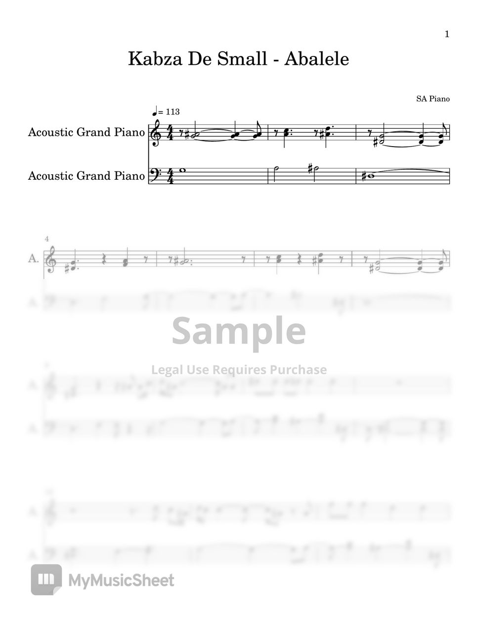 Kabza De Small - Abalele (PIANO SHEET) Sheet Music by SA Piano