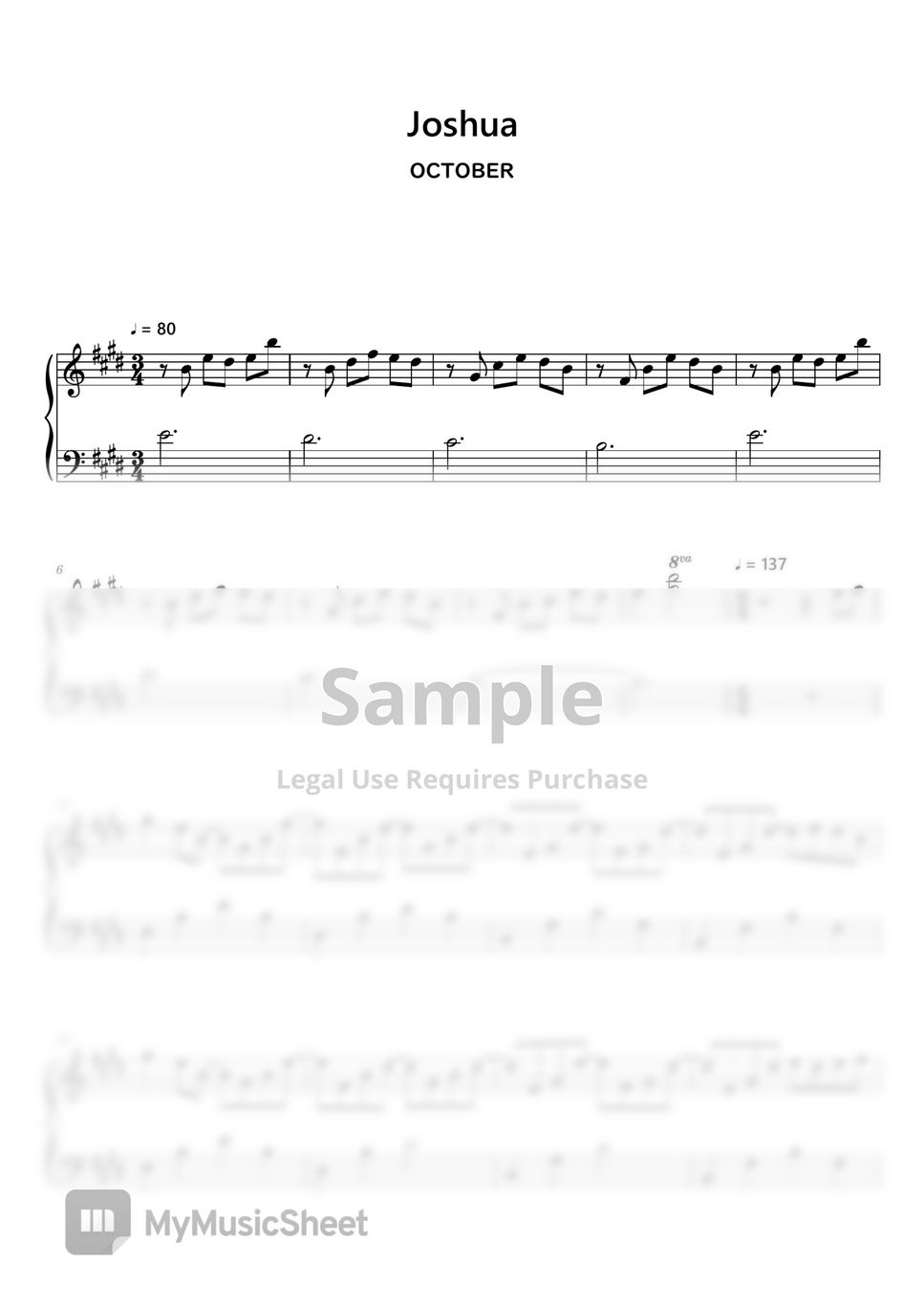 악토버 (OCTOBER) - Joshua (Sheet Music, MIDI,) Sheets by sayu