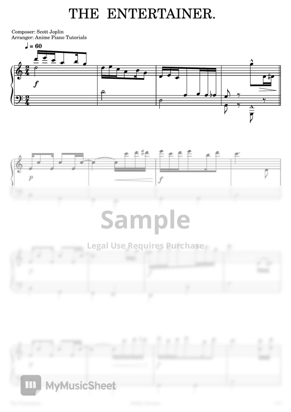 Scott Joplin - The Entertainer Sheet by Anime Piano Tutorials