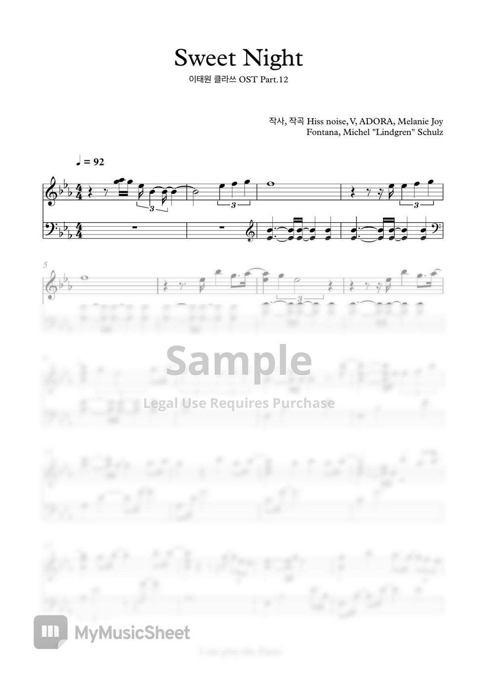 V Bts Sweet Night Itaewon Class Ost Sheets By I Can Play The Piano