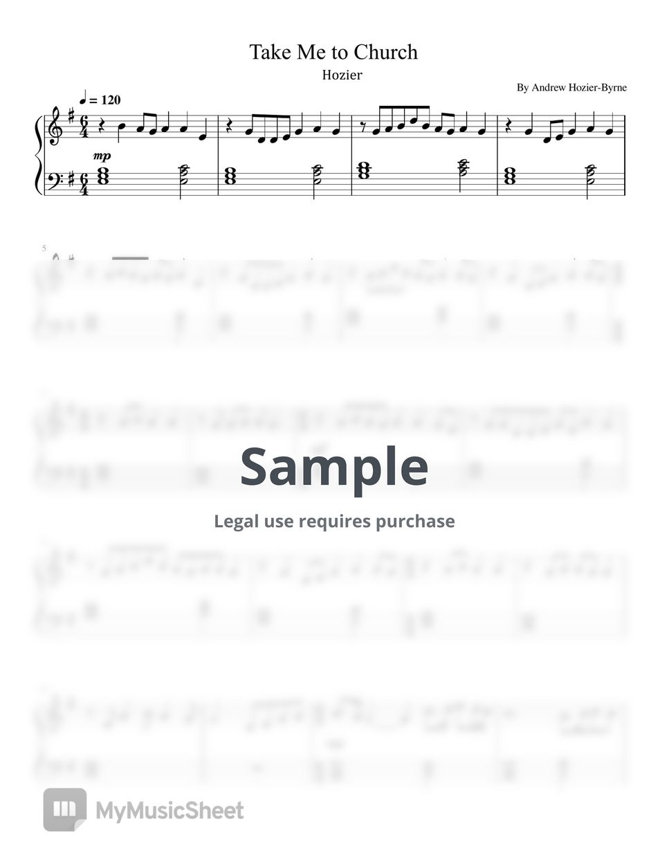 By Andrew Hozier-Byrne - Take Me to Church (Hozier - For Easy Piano ...