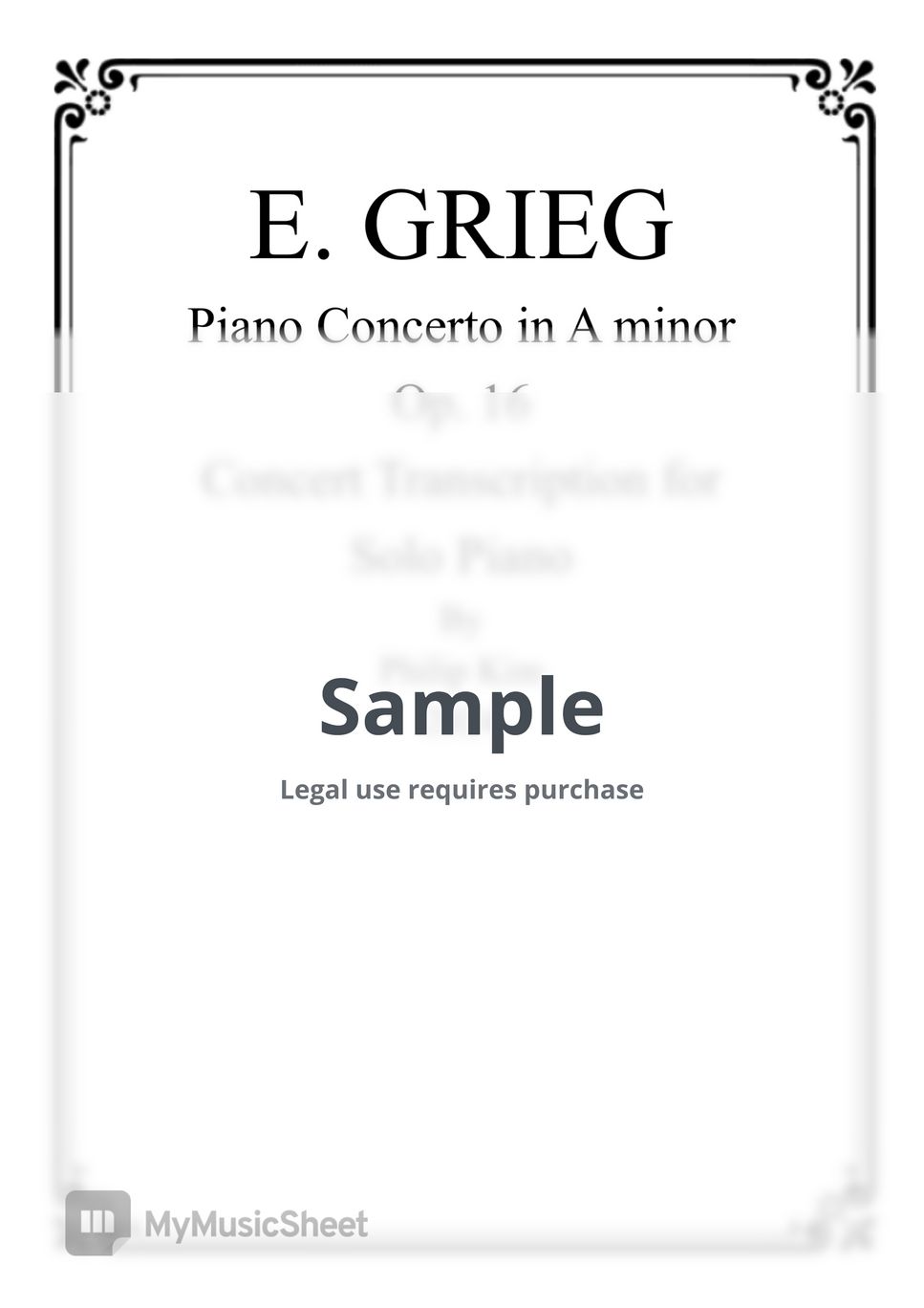 Edvard Grieg - Grieg Piano Concerto in A minor Op. 16 Sheets by Philip Kim
