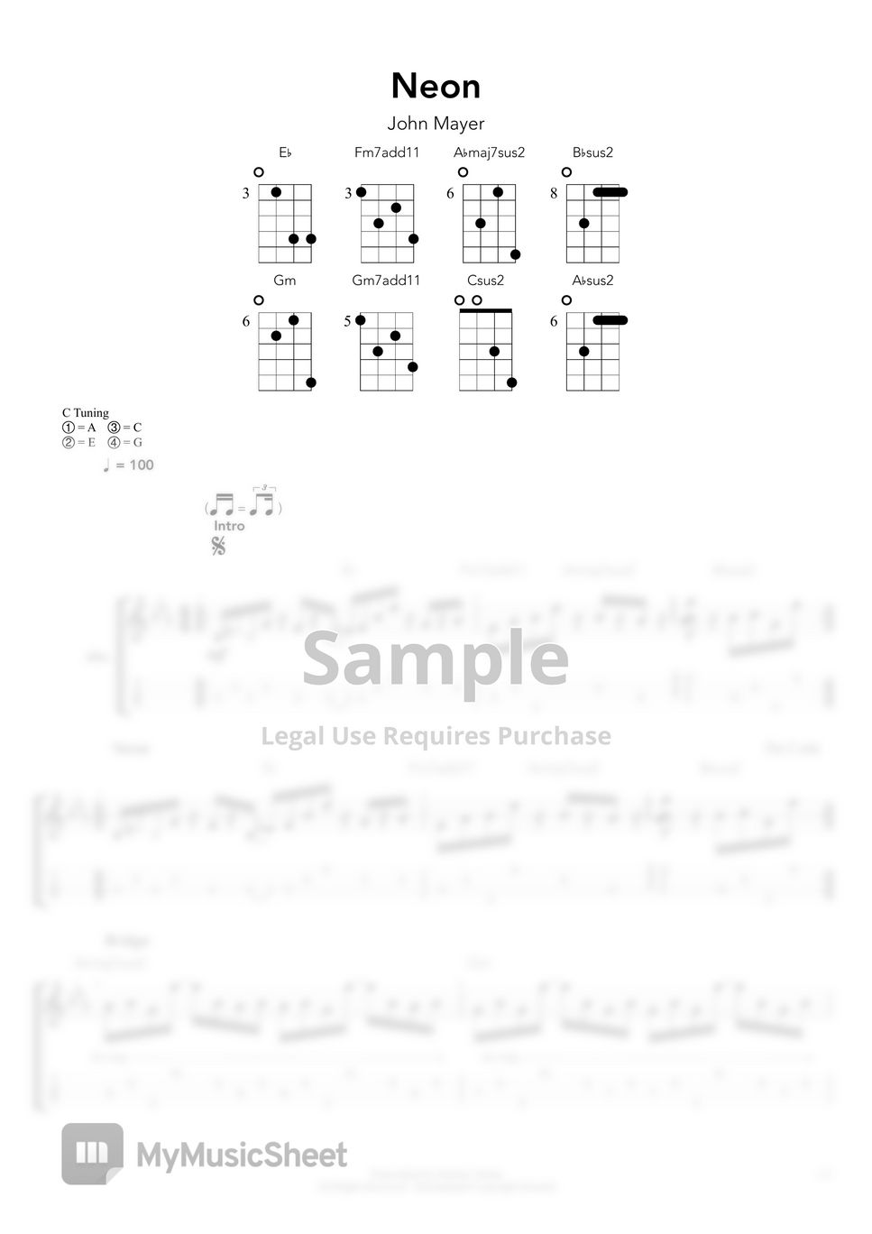 John Mayer - Neon Tab + 1staff by 4stringboy