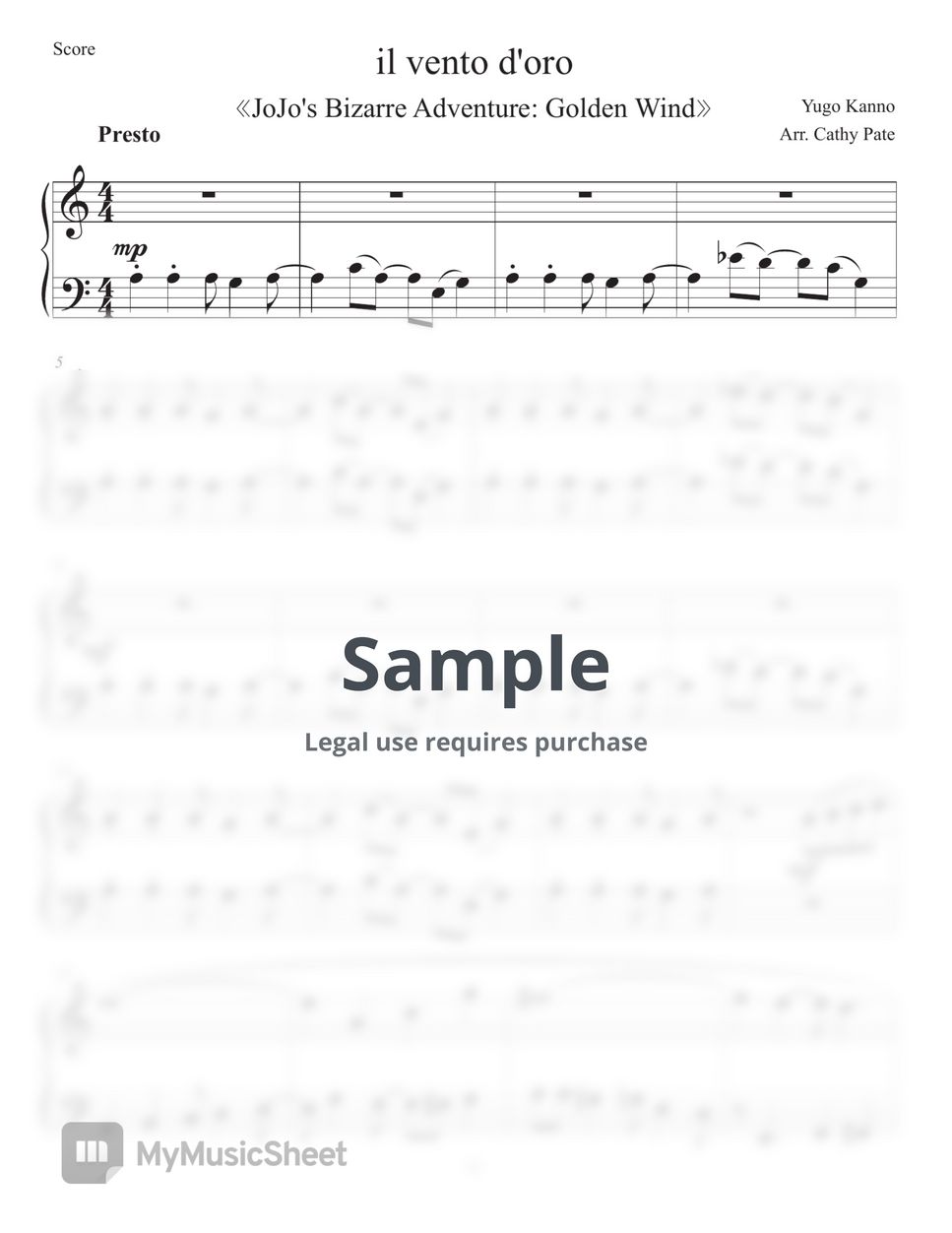 Yugo Kanno - il vento d'oro 악보 by Cathy Pate
