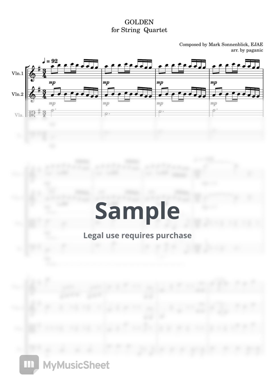 Ejae / Mark Sonnenblick (Huntr/x) - Golden (String quartet(Violin ...