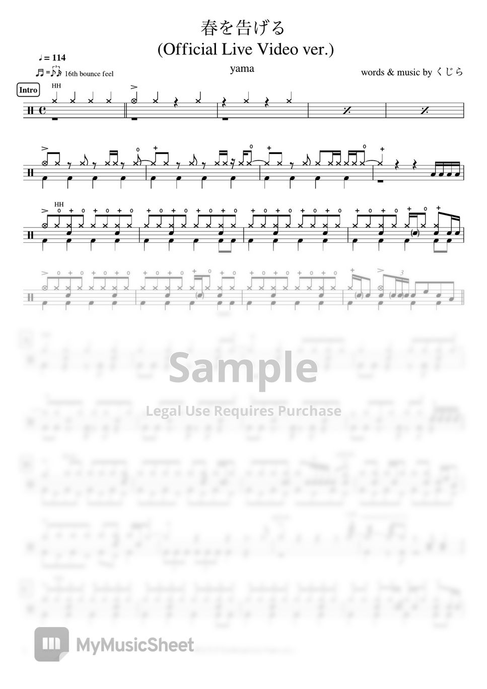 yama - 春を告げる (Official Live Video ver.) Sheets by Cookai's J-pop Drum ...