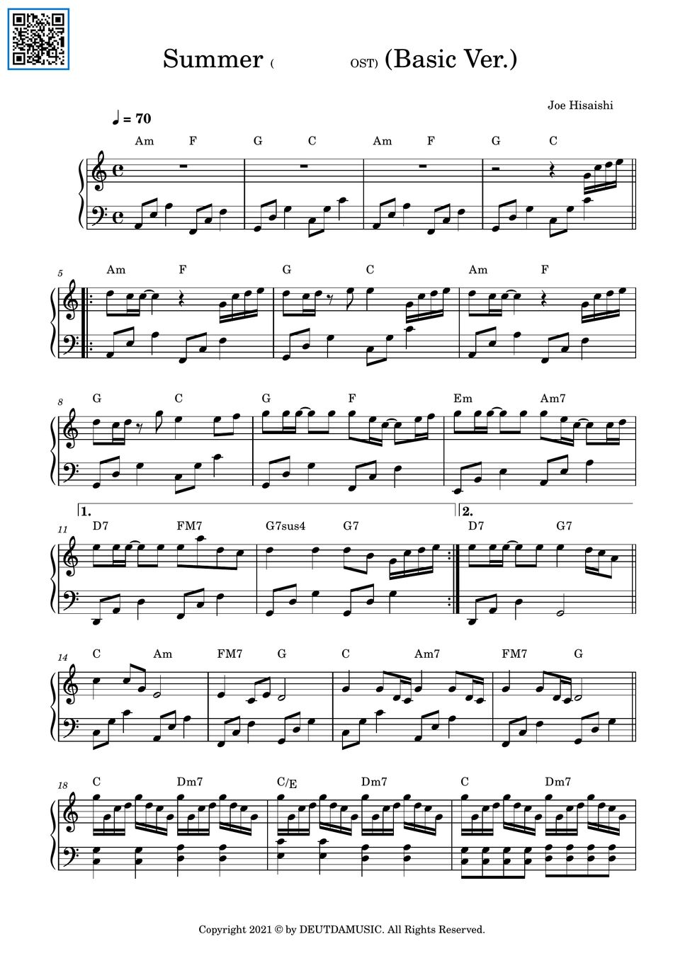 Joe Hisaishi - Summer (Kikujiro OST) (Basic Ver.) Sheet by DEUTDAMUSIC