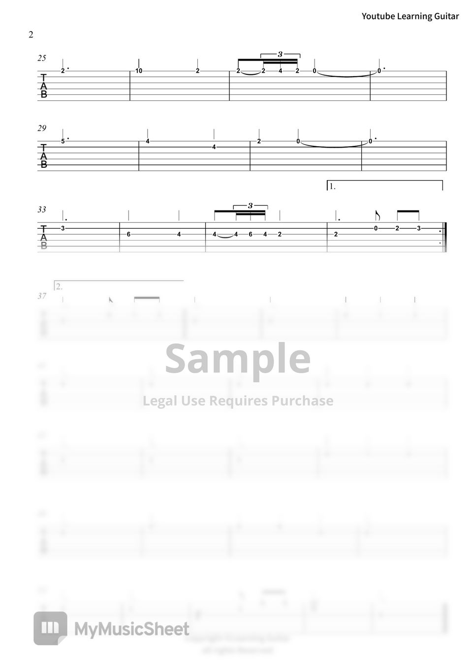 Francisco Tarrega - Recuerdos de la Alhambra (Melody TAB) Sheet Music ...