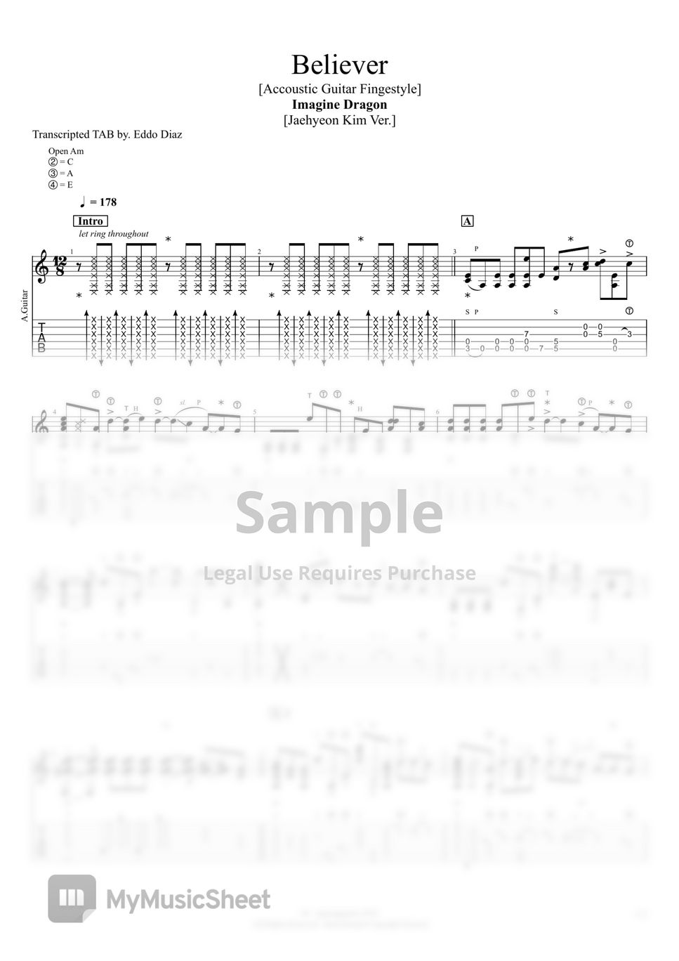 Image Drangons - Believer (Jaehyun Kim Guitar Cover) Sheets by TaeHyun ...