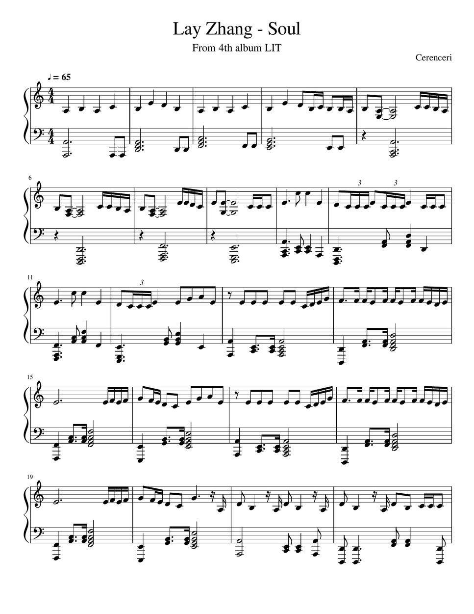 张艺兴 Lay Zhang - Soul (4th album LIT) Sheet by Cerenceri