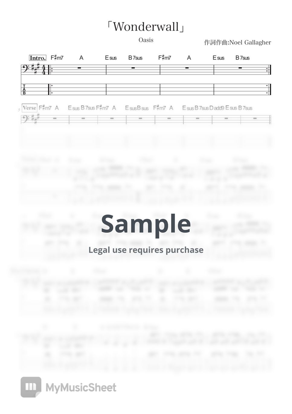 Oasis - Wonderwall (ベース譜/TAB譜あり) Sheets by きどりん