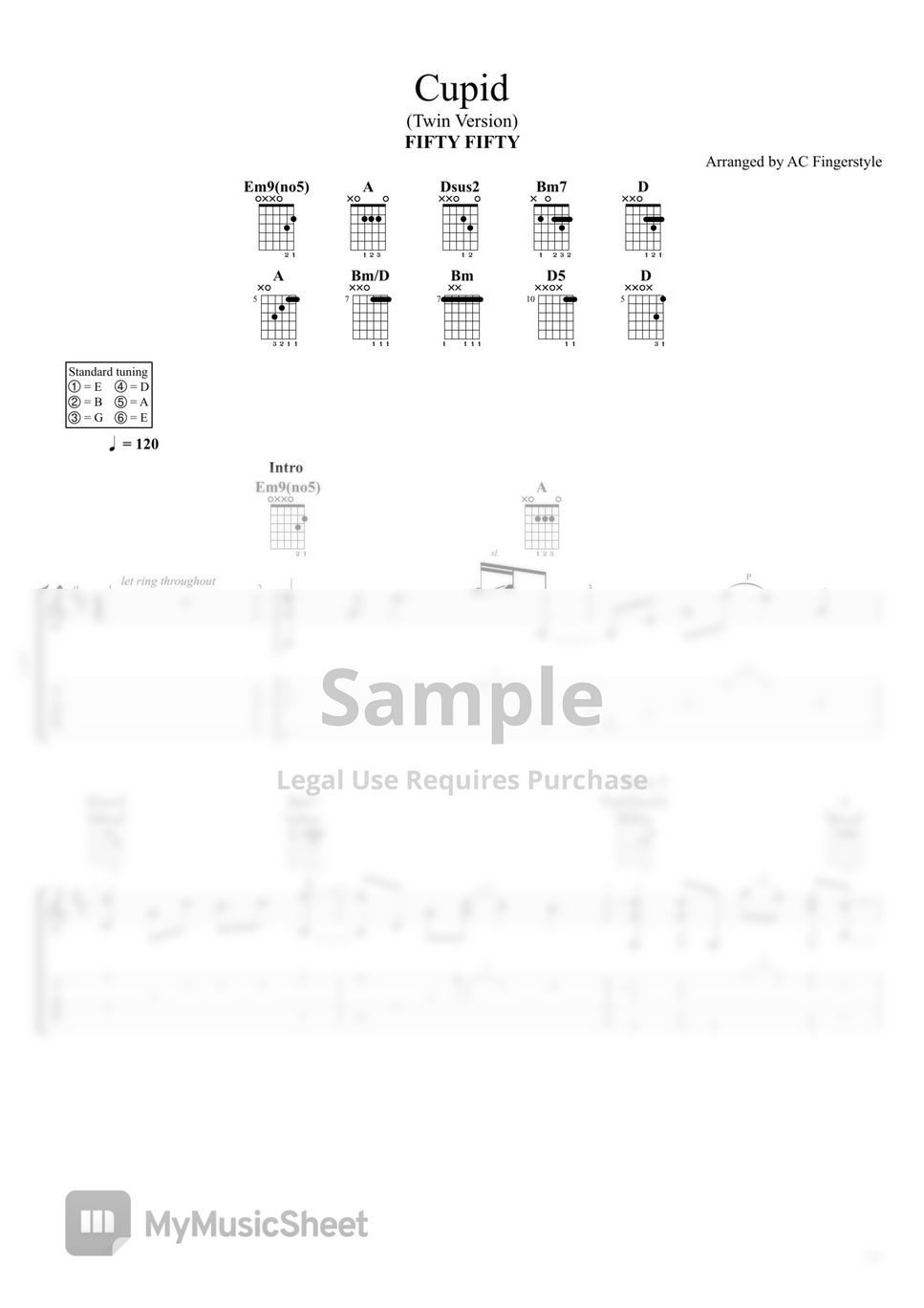 FIFTY FIFTY - Cupid (Twin Version) Tab + 1pentagramma by AC Fingerstyle