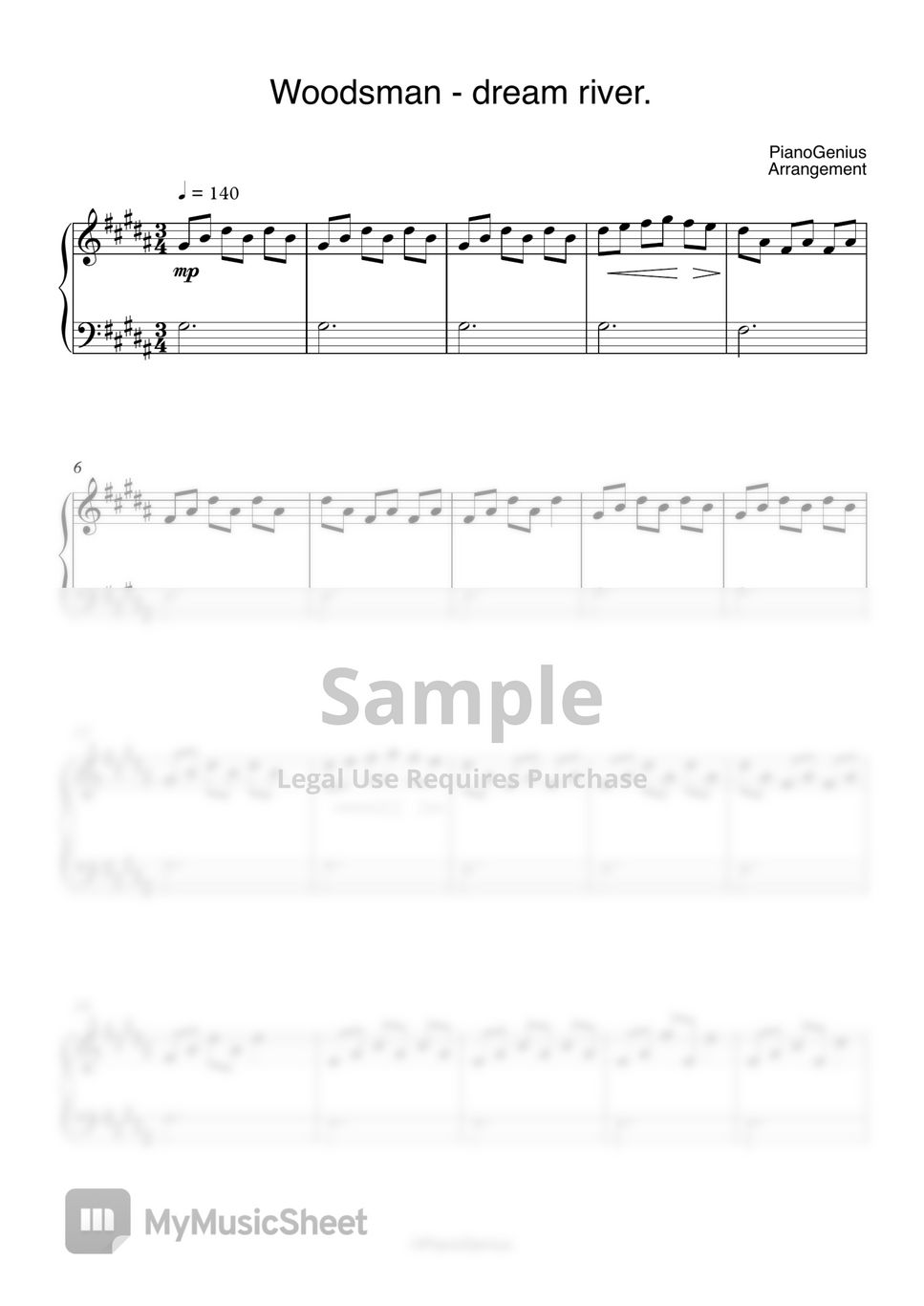 Woodsman - dream river. (EASY) Sheets by PianoGenius