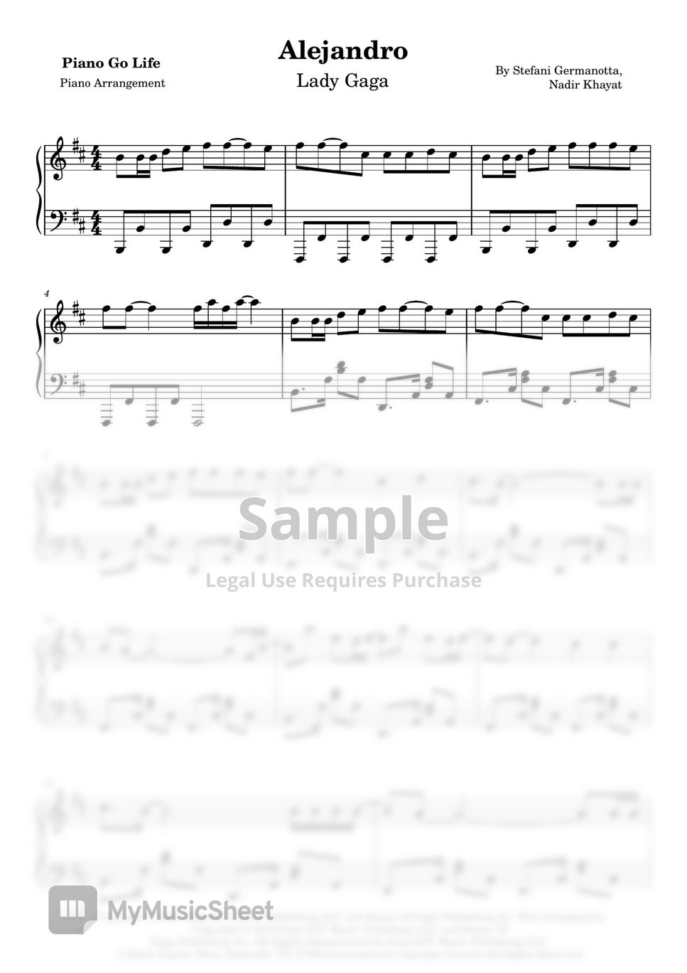Lady Gaga - Alejandro Sheet by Piano Go Life