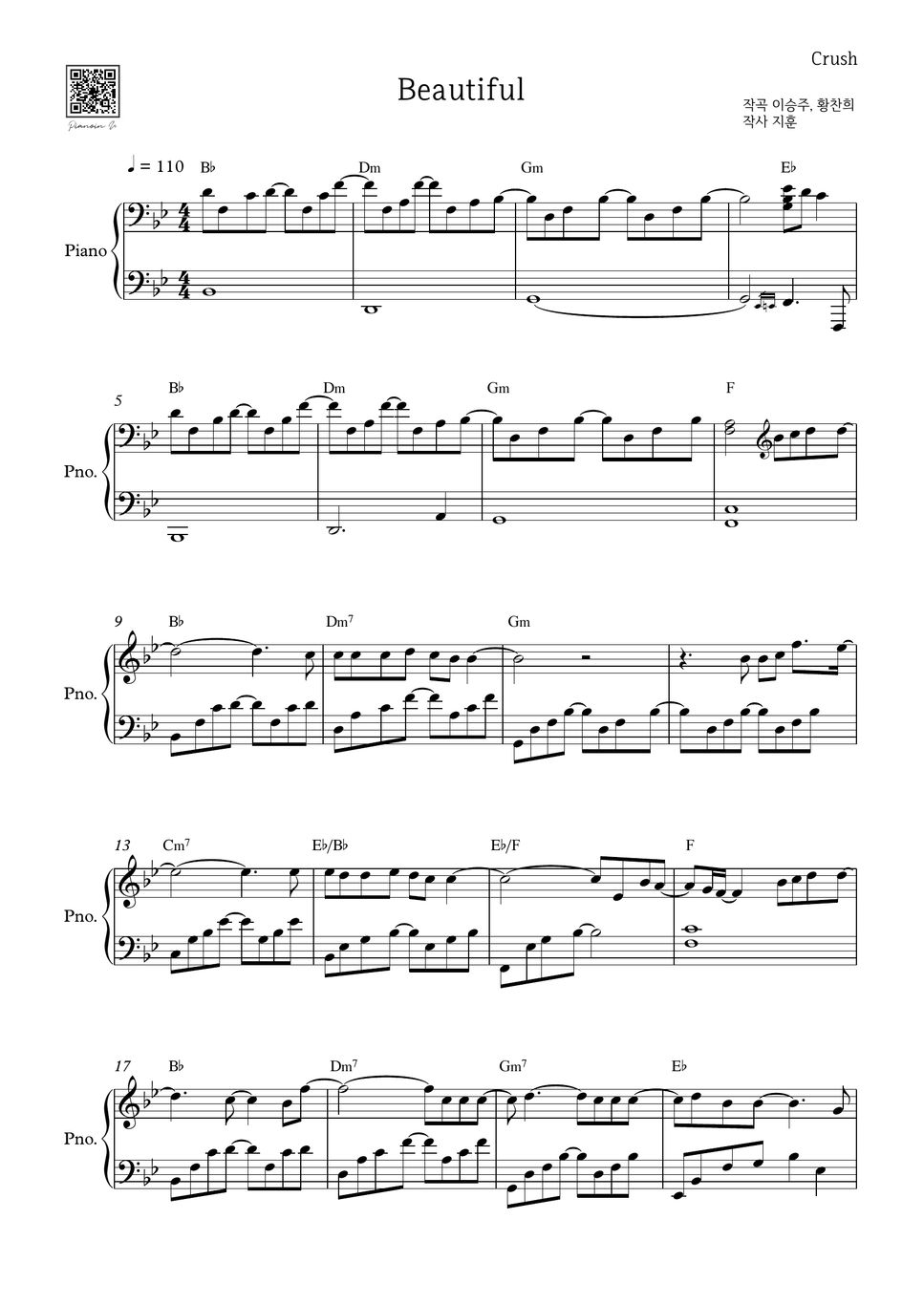 크러쉬 (Crush) - Beautiful [도깨비 OST] Sheets by PIANOiNU