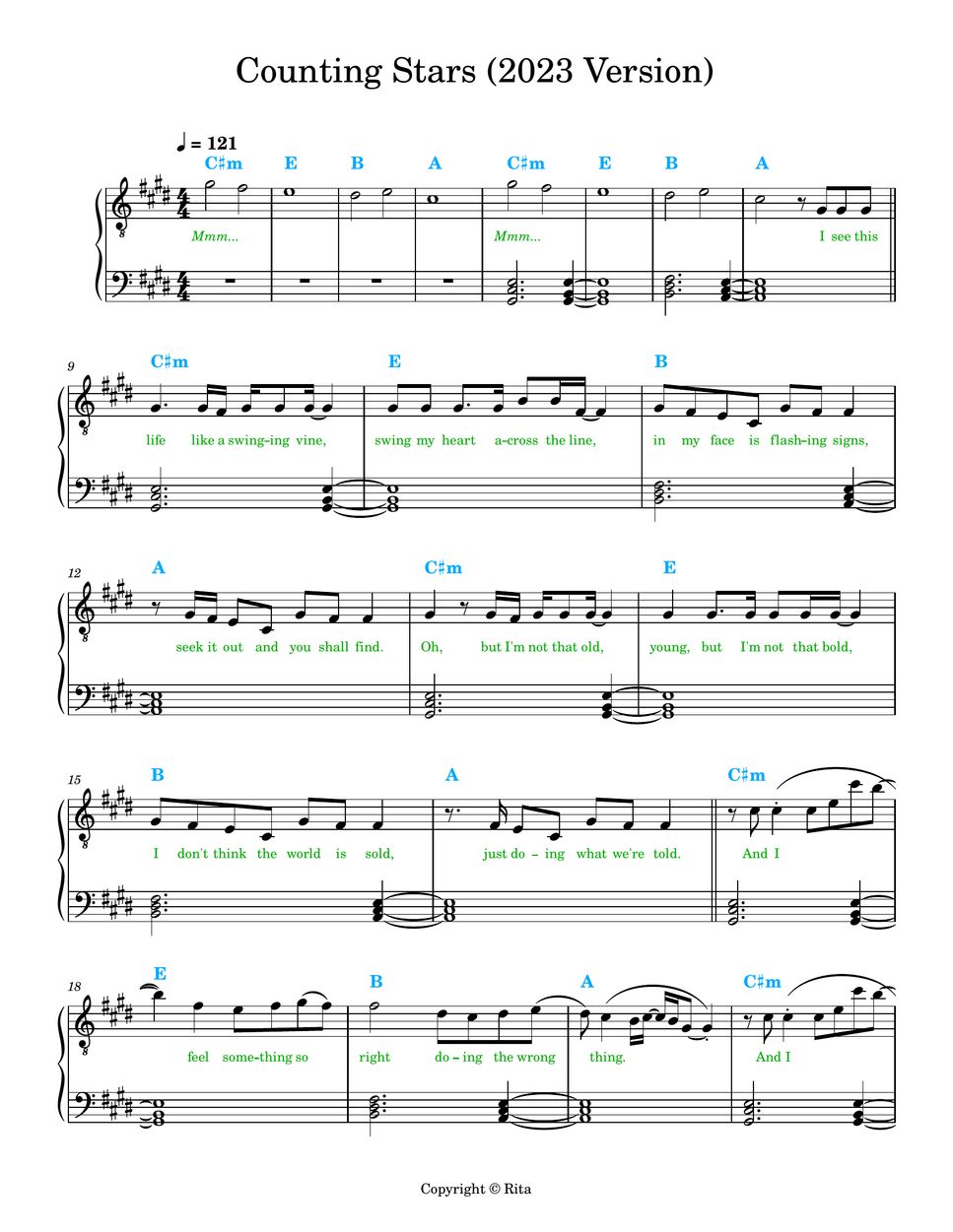 OneRepublic - Counting Stars (2023 Version) (With lyrics and chords ...