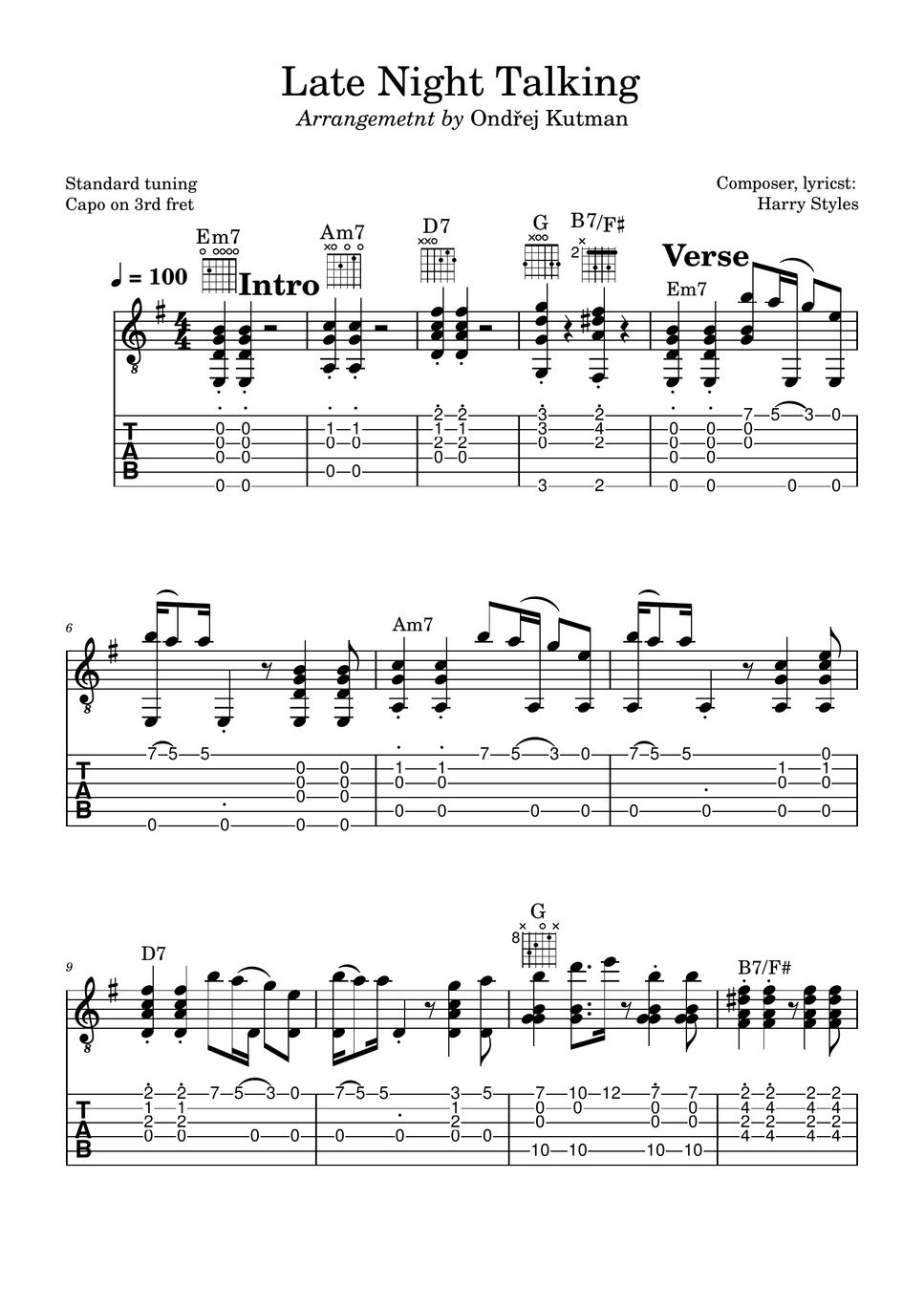 Harry Styles - Late Night Talking Tab + 단선 악보 by Ondřej Kutman