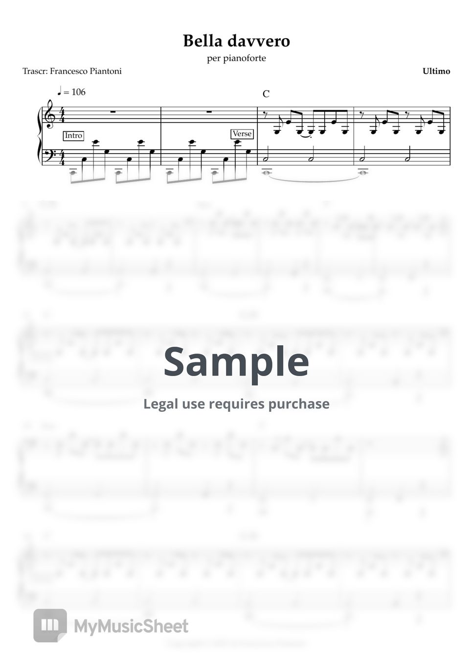 Ultimo - Bella Davvero (spartito pianoforte) Sheet Music by Francesco ...