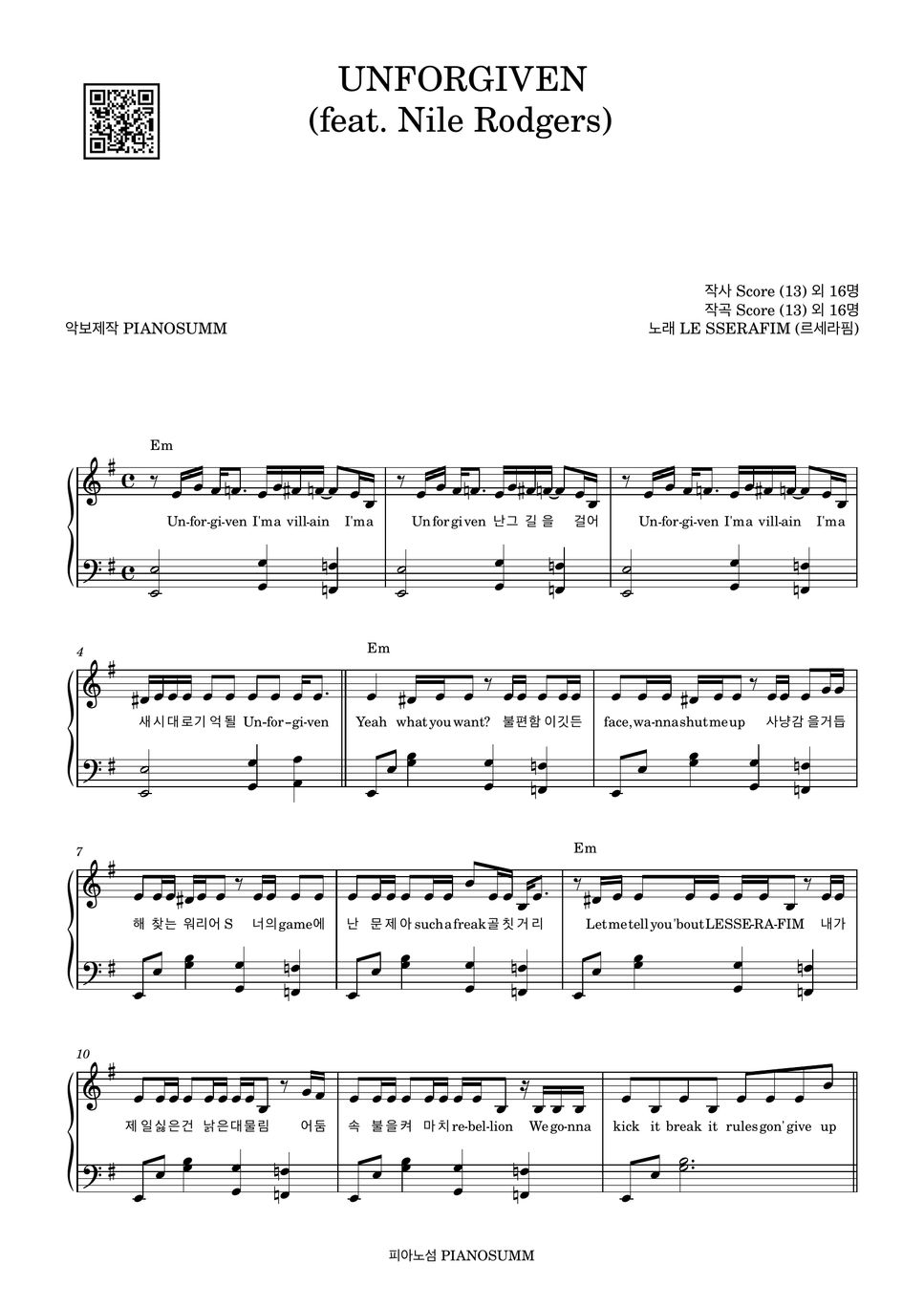 LE SSERAFIM (르세라핌) - UNFORGIVEN - UNFORGIVEN 楽譜 by PIANOSUMM