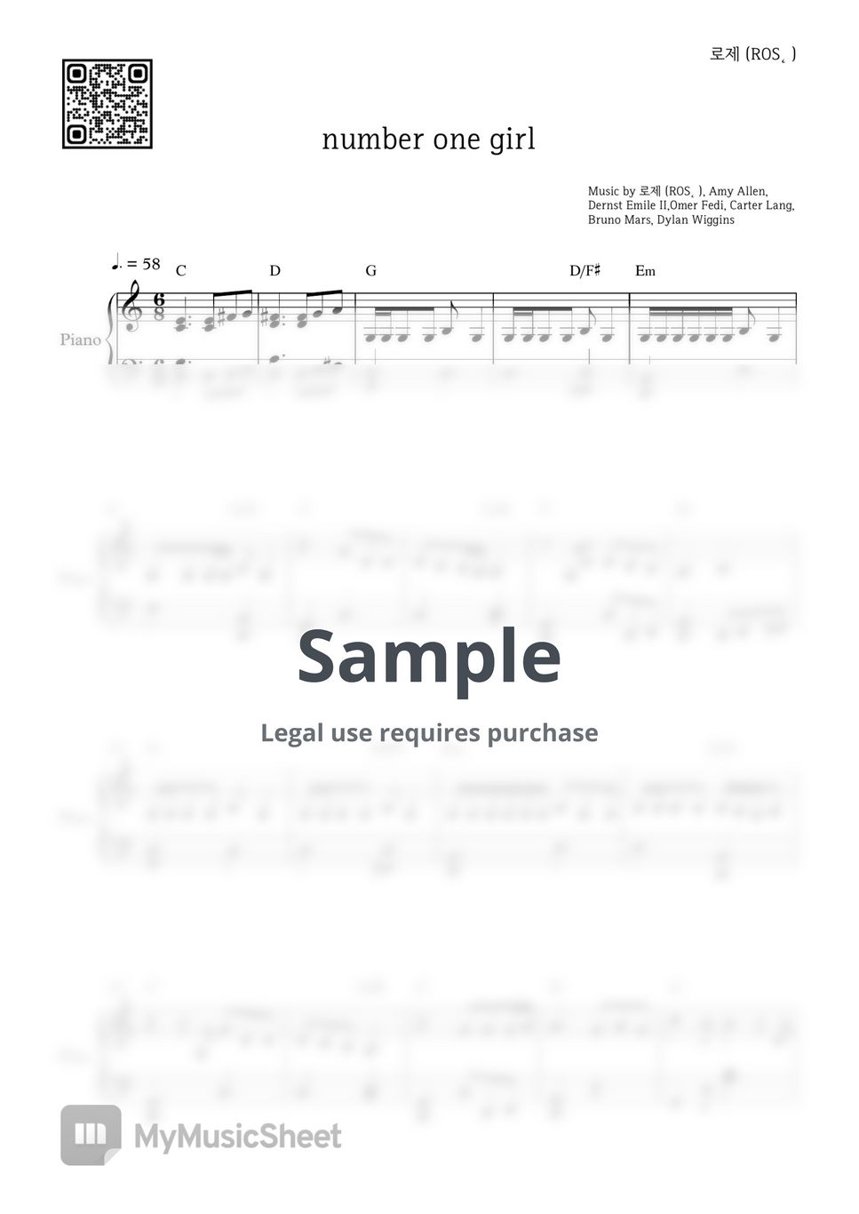 ROSÉ - number one girl Sheet Music by PIANOiNU