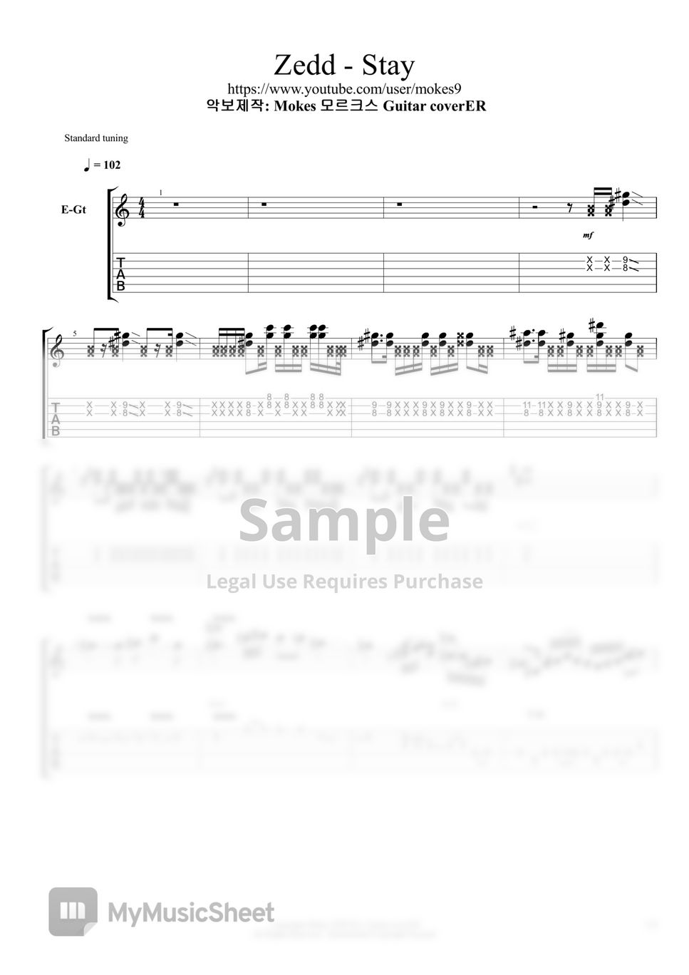 Zedd & Alessia Cara - Stay (기타치는도윤 ver.) TAB+1 Staff by 모르크스 Guitar coverER