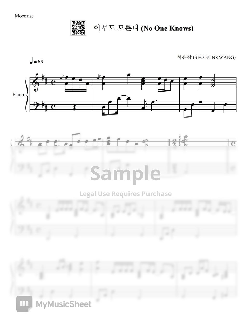 SEO EUNKWANG - No One Knows Sheet Music by Moonrise