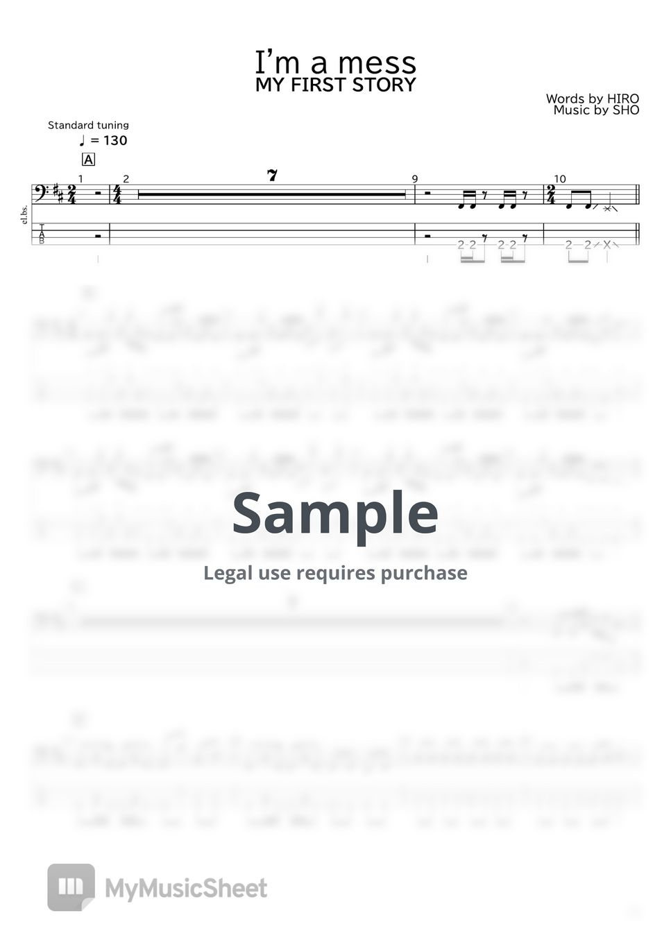 MY FIRST STORY - I'm a mess Sheets by たぶべー＠財布に優しいベース楽譜屋さん（BASS・TAB譜）