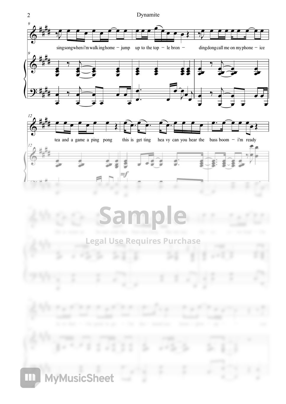 BTS - Dynamite (Lyrics&Piano) Sheets by Osprey