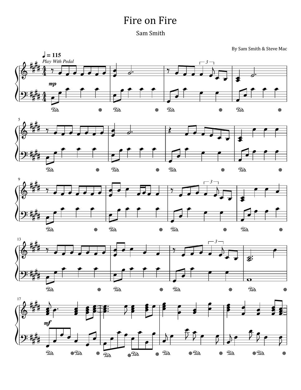 Sam Smith & Steve Mac - Fire on Fire (Sam Smith - For Piano Solo ...