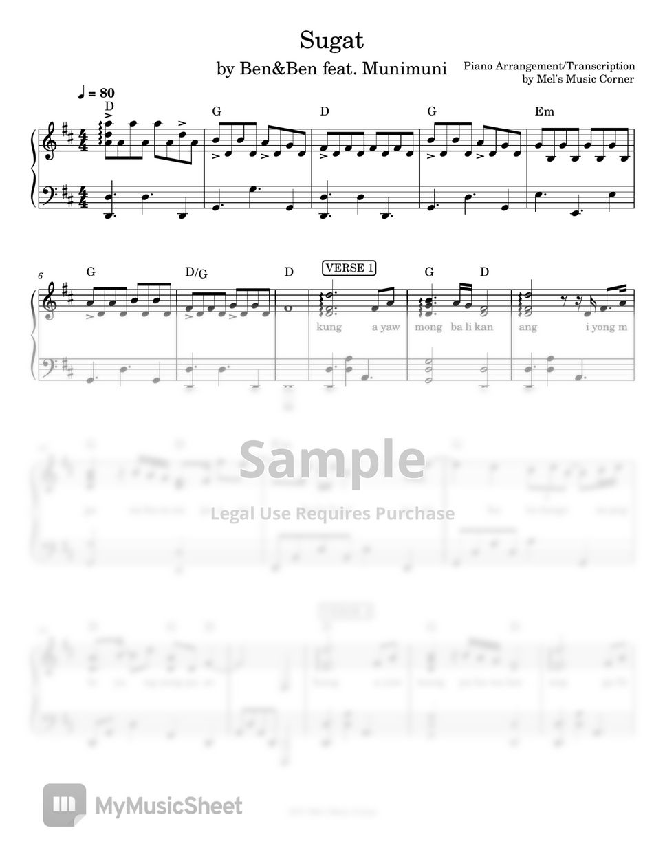 Ben&Ben feat. Munimuni - Sugat Sheet Music