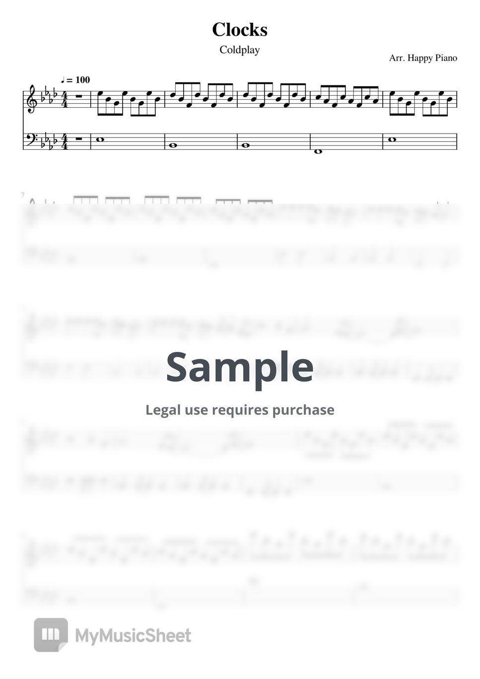 Coldplay - Clocks Sheet Music by Happy Piano