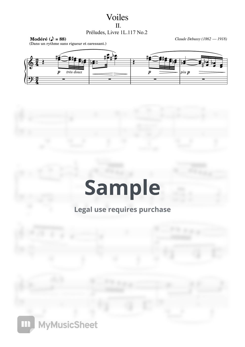 Claude Debussy - Préludes, Livre 1 L.117 No.2 Voiles (for Piano Solo Original) Partitura by poon